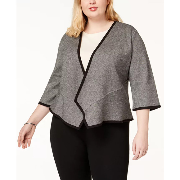 Alfani | Sweaters | Alfani Gray With Black Trim Draped Openfront ...